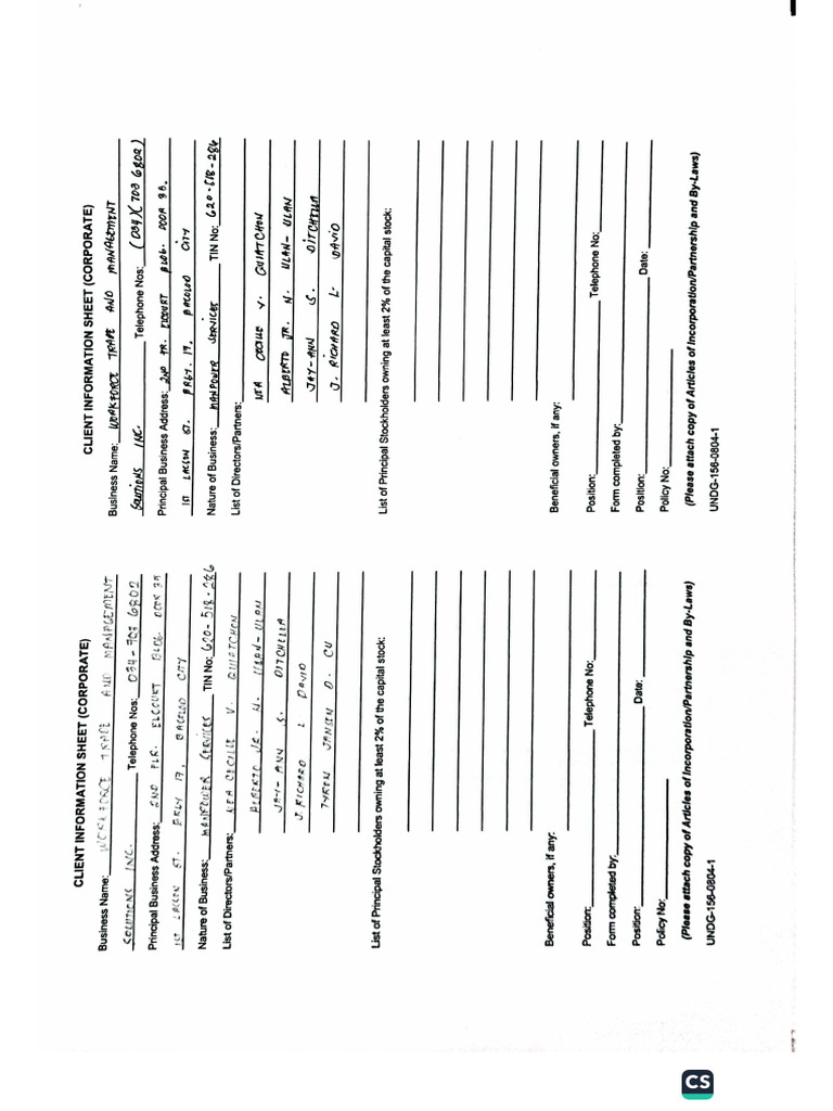 Client Information Sheet | PDF