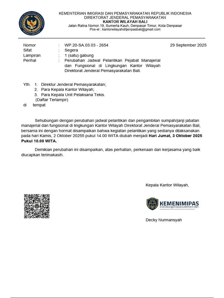Ralat Surat Pemanggilan Peserta Pelantikan Dan Pengambilan Sumpah | PDF