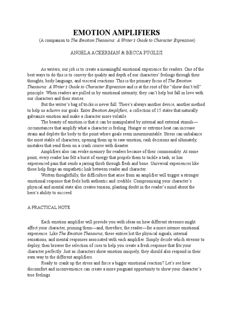 Emotion Amplifiers 2 | PDF | Fatigue (Medical) | Alcohol Intoxication