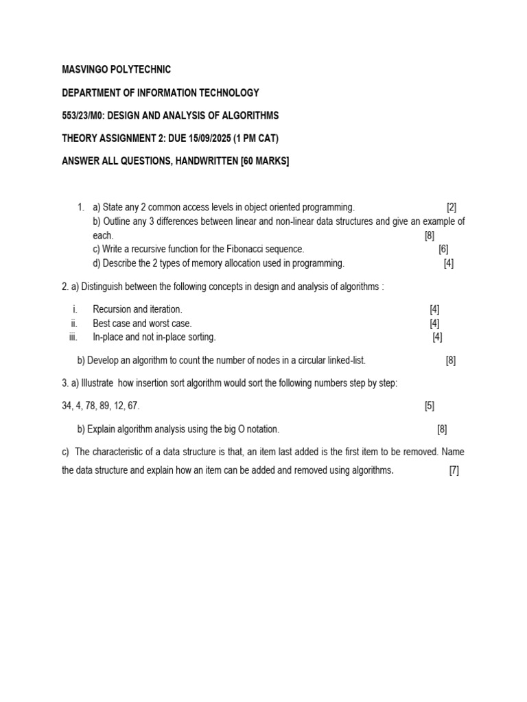 Design and Analysis of Algorithms Assignment | PDF