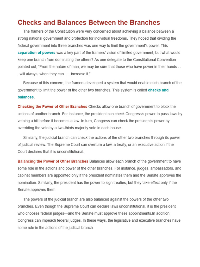 Section 5 - Checks and Balances Between The Branches | PDF