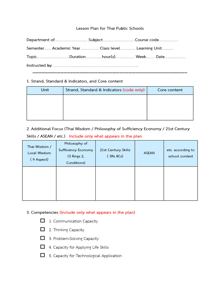 Thai Public School Lesson Plan Template | PDF | Learning | Cognition