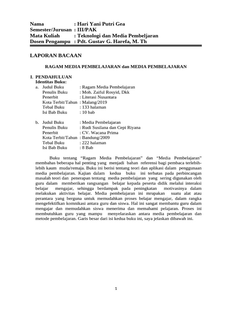 Laporan Bacaan (Hari Yani Putri Gea) | PDF