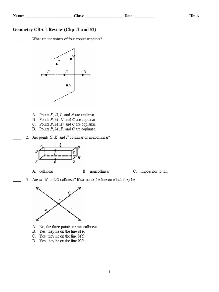 Geometry CBA 1 Review Questions | PDF | Conjecture | Geometry