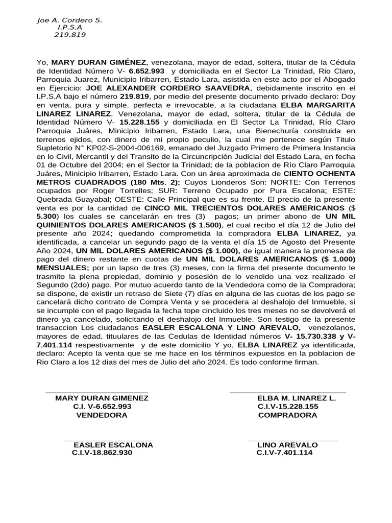 Compra Venta Notariada (Mary - Margarita) | PDF