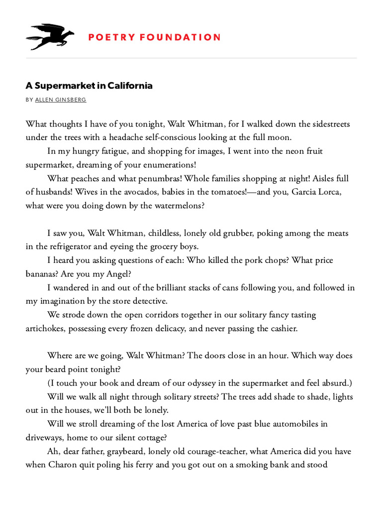 Ginsberg's Supermarket in California Poem | PDF