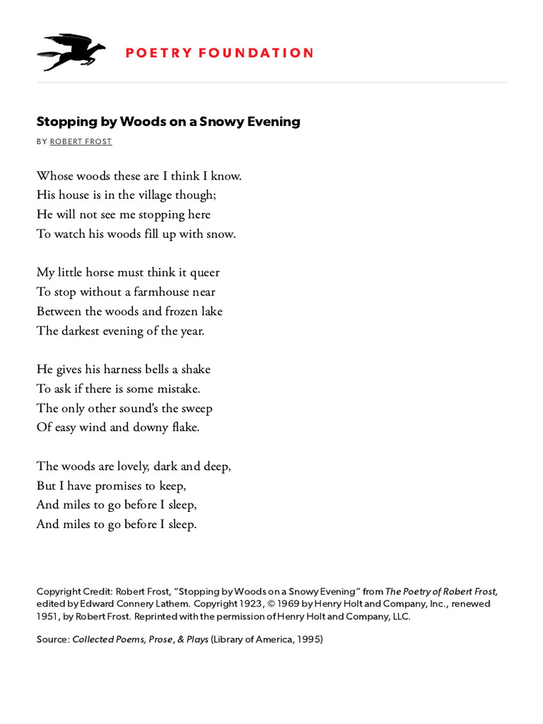 Stopping by Woods On A Snowy Evening - The Poetry Foundation | PDF