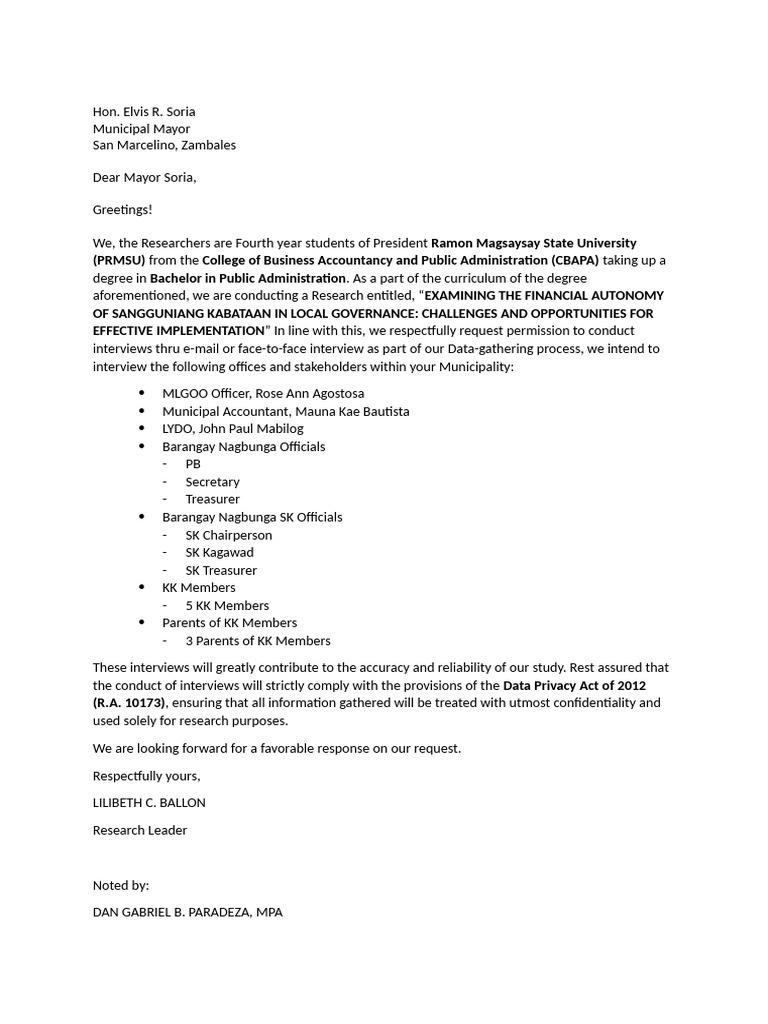 Data Gathering Letter 1 | PDF