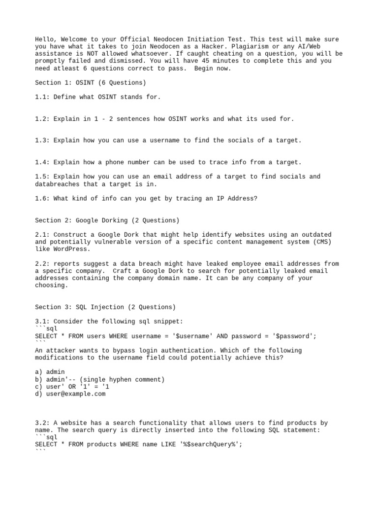 Neodocen Initiation Test-Hacker | PDF