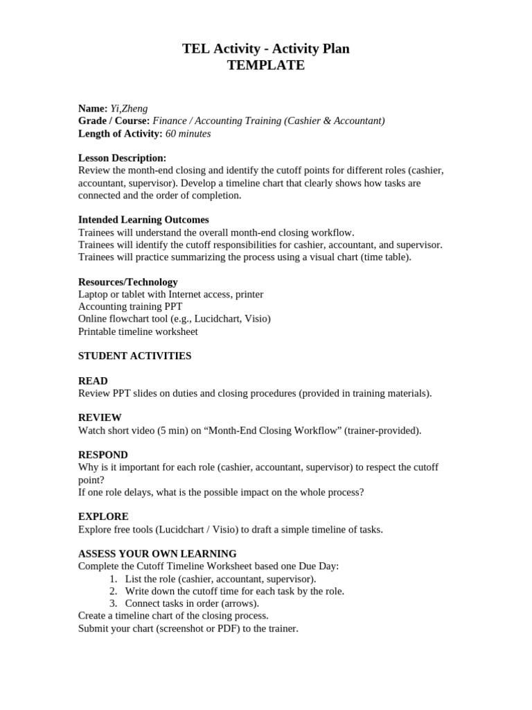 Tel-Activity-plan-template Mdde620 Yi Zheng 3732850 | PDF