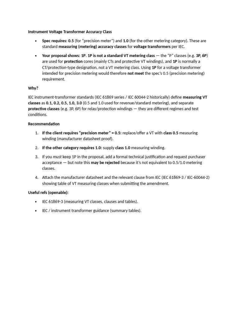 Voltage Transformer Accuracy Classes | PDF
