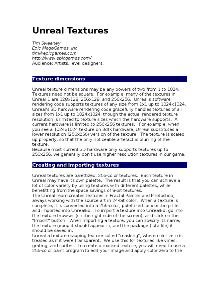 Unreal Textures: Texture Dimensions | PDF | Texture Mapping | Rendering (Computer Graphics)