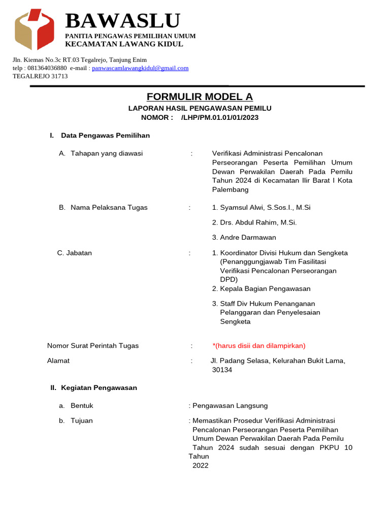 Laporan Pengawasan Pemilu 2024 DPD | PDF