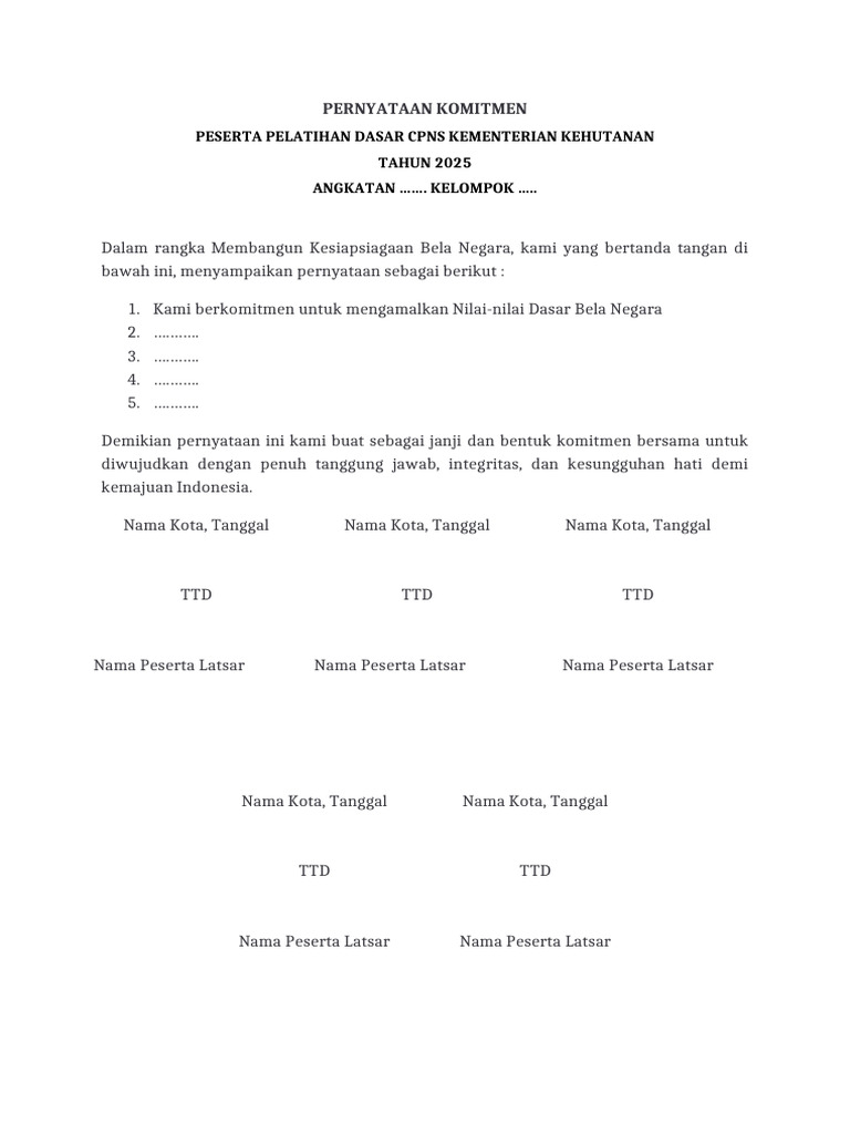 Contoh Pernyataan Komitmen Bela Negara | PDF