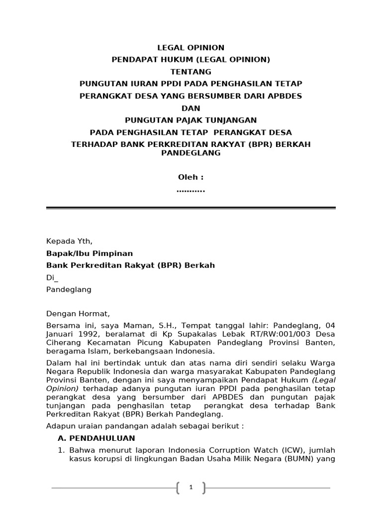 Contoh Legal Opinion | PDF