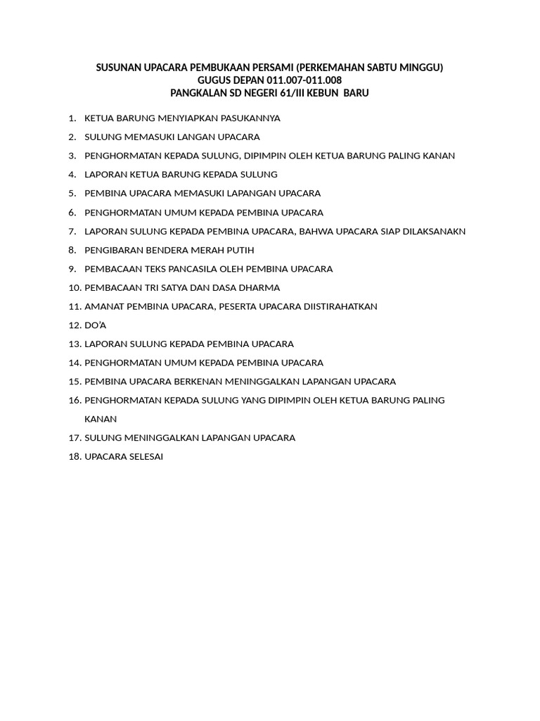 Susunan Upacara Persami 2023 | PDF