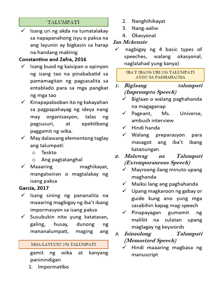 Notes - Lesson 2 - Talumpati | PDF