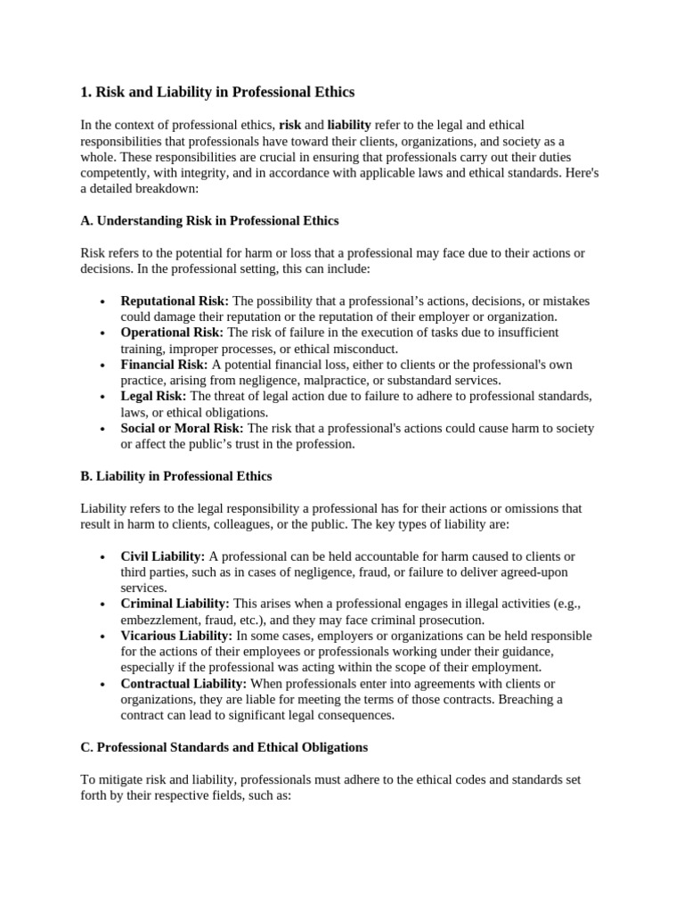 Risk and Liability in Professional Ethics | PDF | Legal Liability ...
