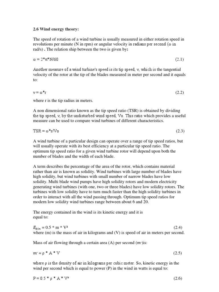 Wind Energy Theory and Calculations | PDF | Wind Power | Turbine