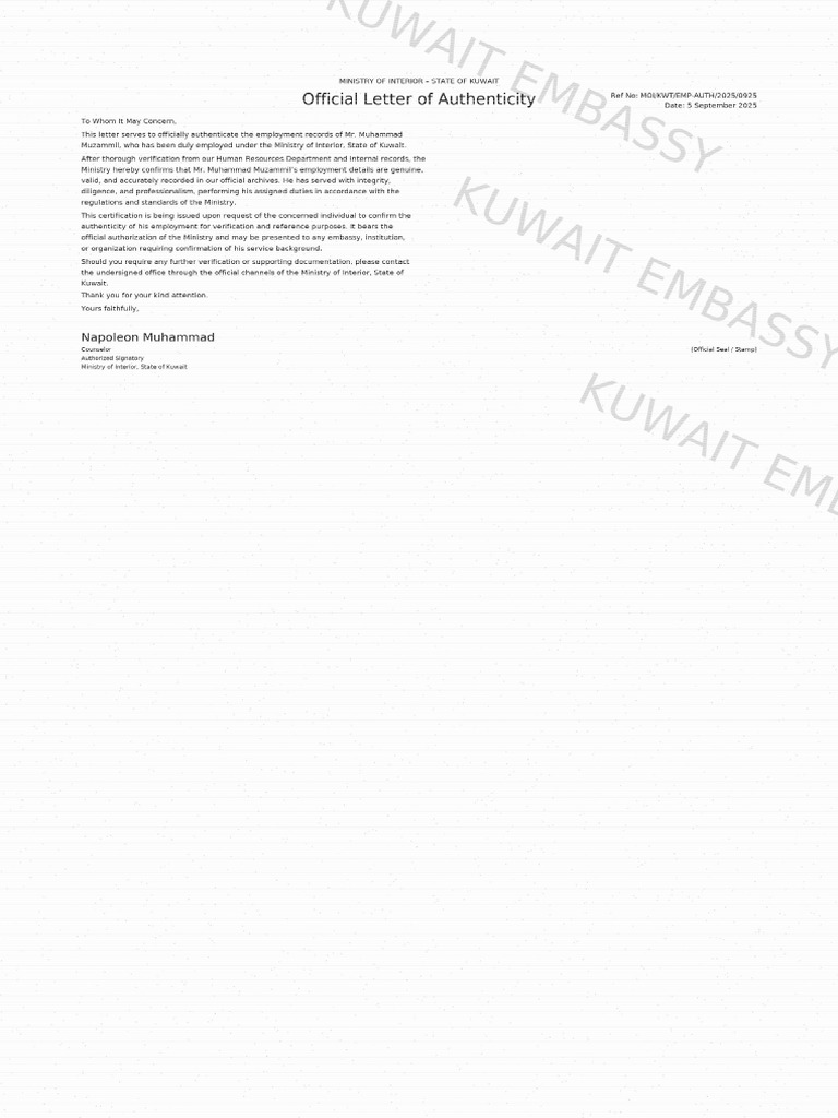 MOI Authenticity Letter Scanned | PDF