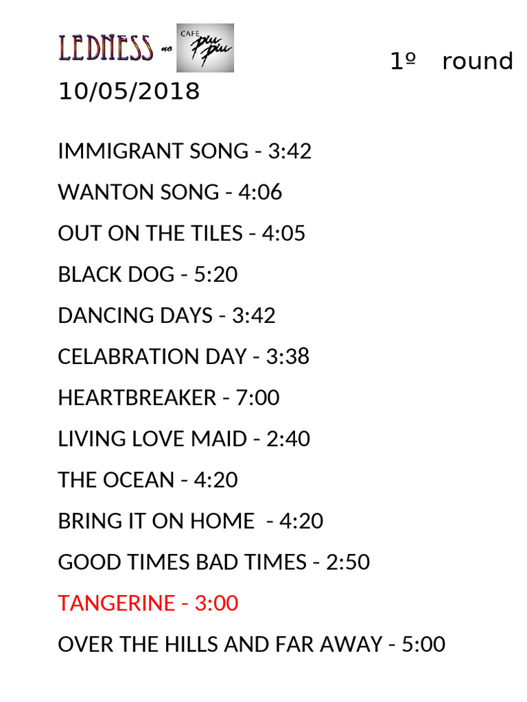Led Zeppelin Song List and Durations | PDF