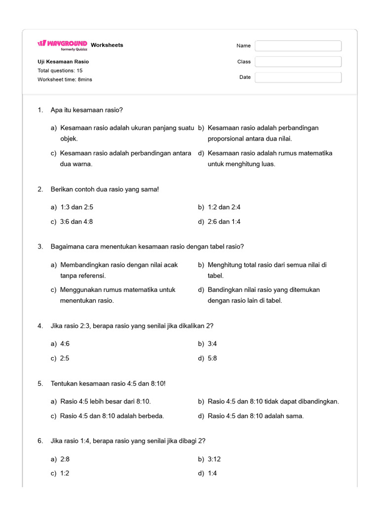 Uji Kesamaan Rasio - Wayground | PDF