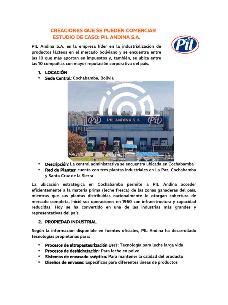 PIL Andina S.A.: Innovación Láctea en Bolivia | PDF | Leche | Bolivia