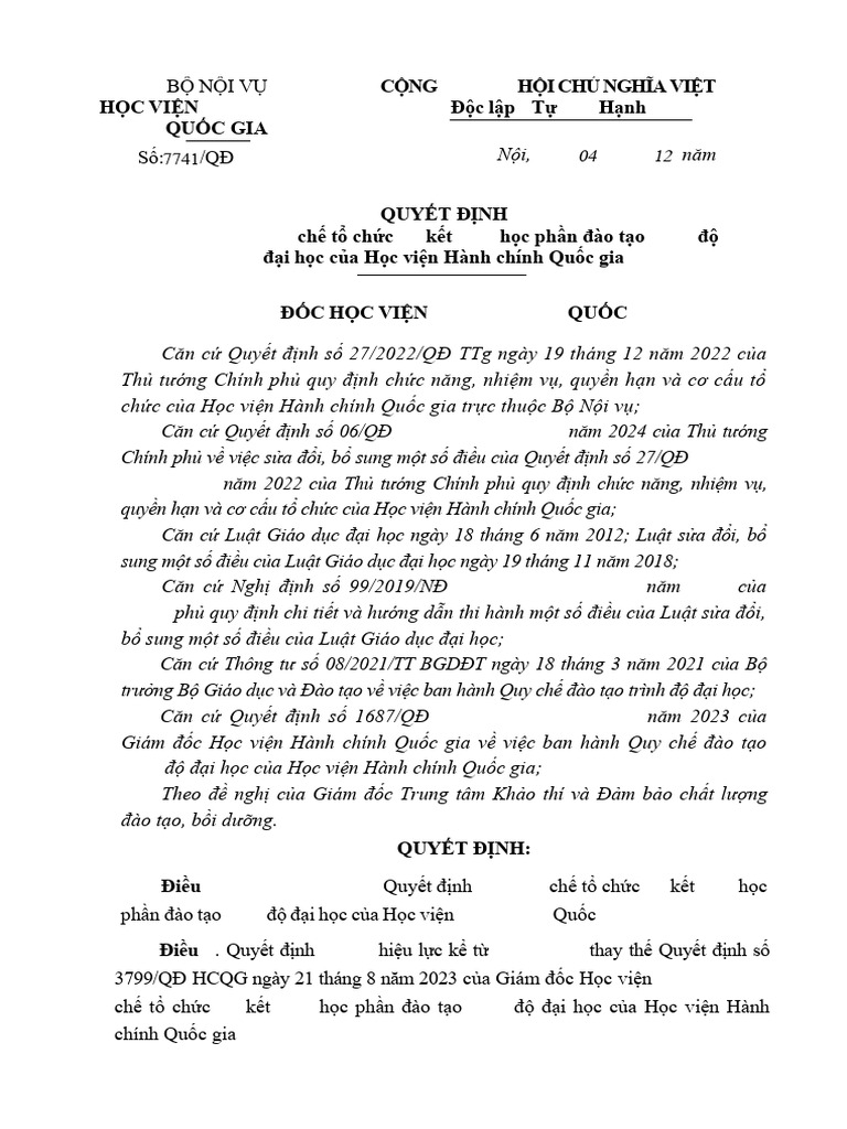 QD 7741 - 2024 Quy Che Thi KTHP Dai Hoc | PDF