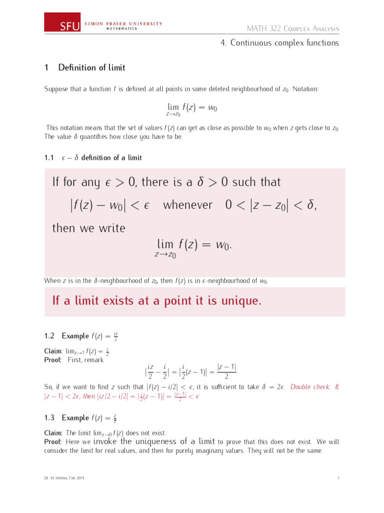 Complex Analysis: Limits and Continuity | PDF | Complex Analysis | Analysis