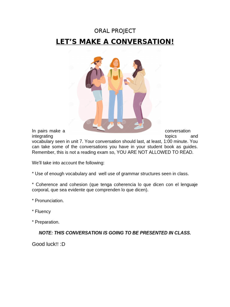 Oral Project - English 4 - Unit 7 Conversation - Integrative Activity | PDF