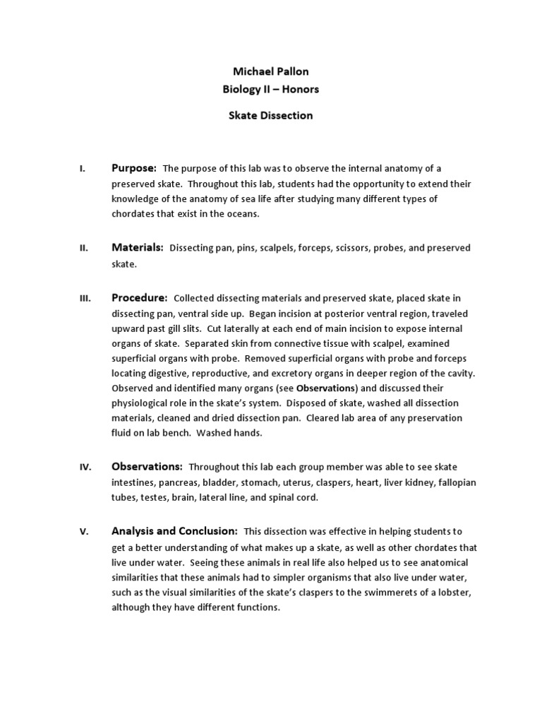 Michael Pallon Biology II - Honors Skate Dissection | PDF