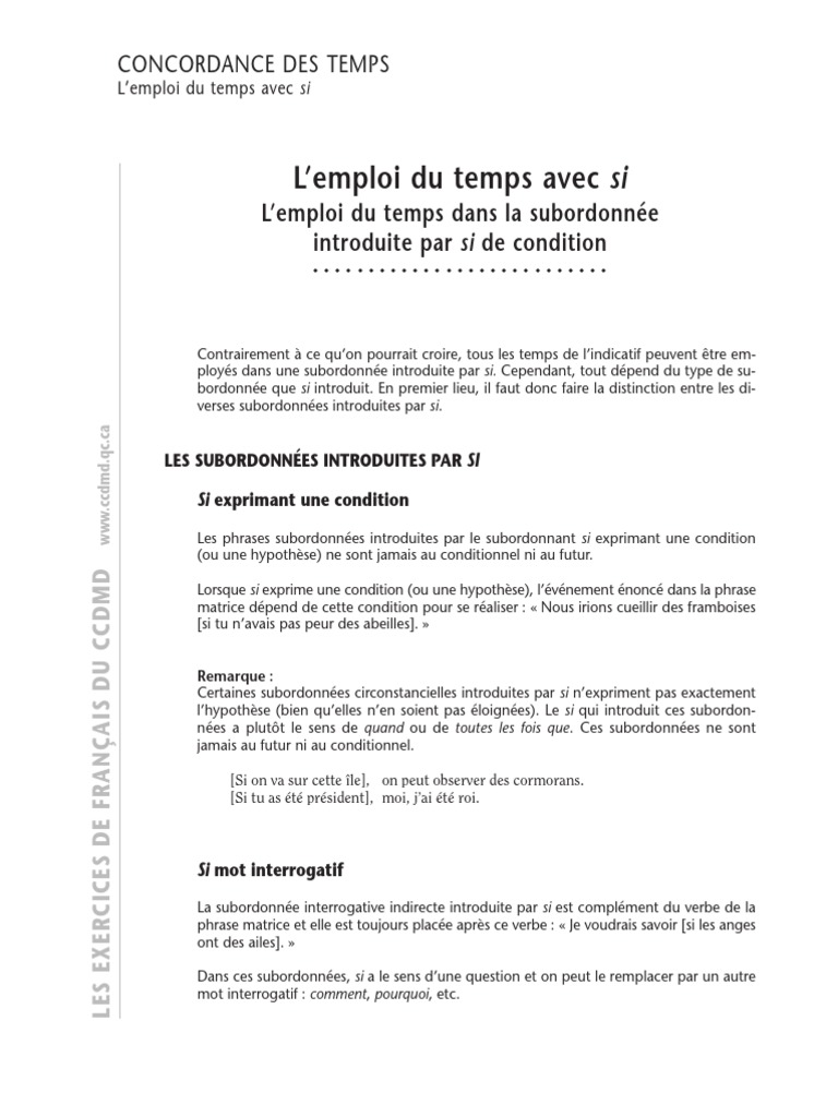Concordance des Temps avec "Si" | PDF | Phrase | Morphologie linguistique