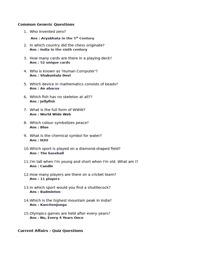 Common Generic Questions: Ans: Aryabhata | PDF