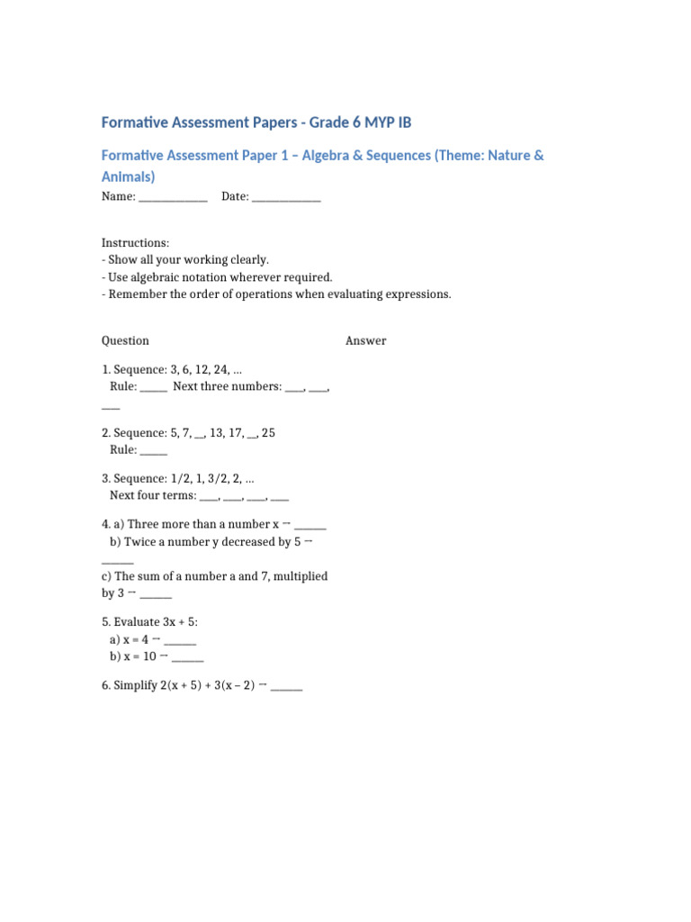 6th Grade Algebra Expressions Worksheet | PDF