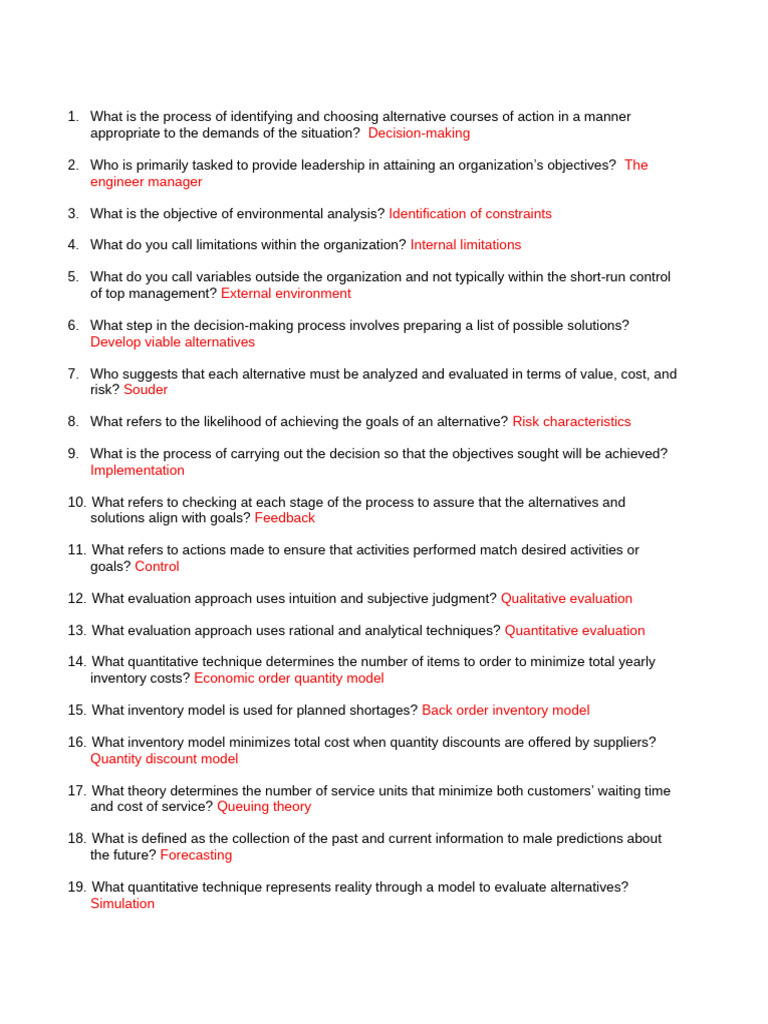 Decision Making Questions | PDF | Quantitative Research | Decision Making
