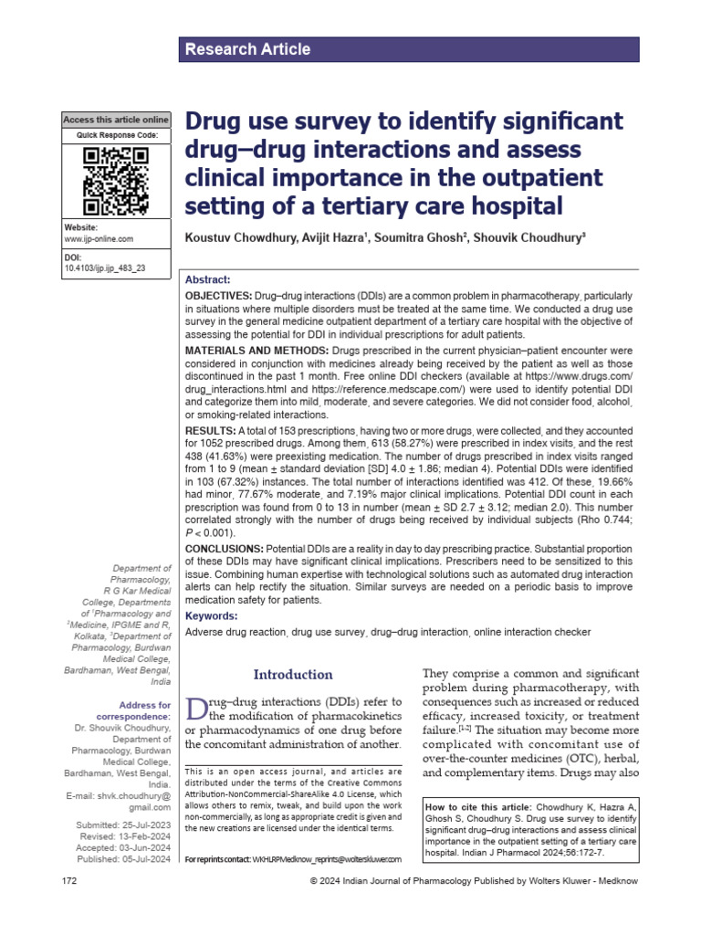 Drug-Drug Interaction Survey in Outpatients | PDF | Prescription Drugs ...