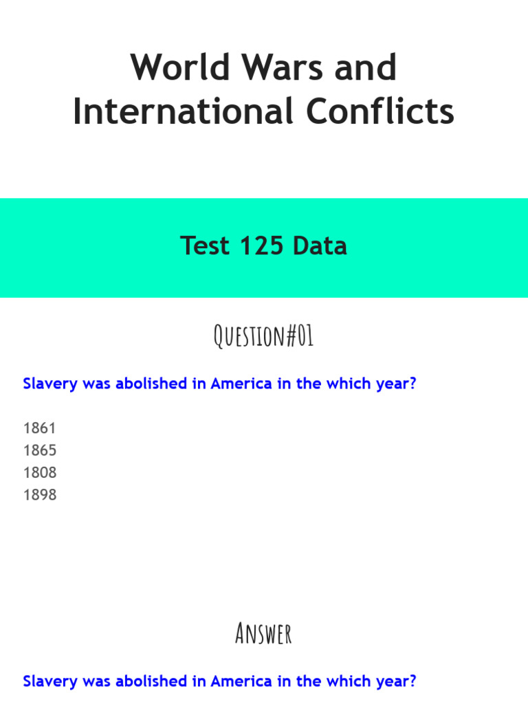 World Wars and International Conflicts - Test Data 125 | PDF | Oslo ...