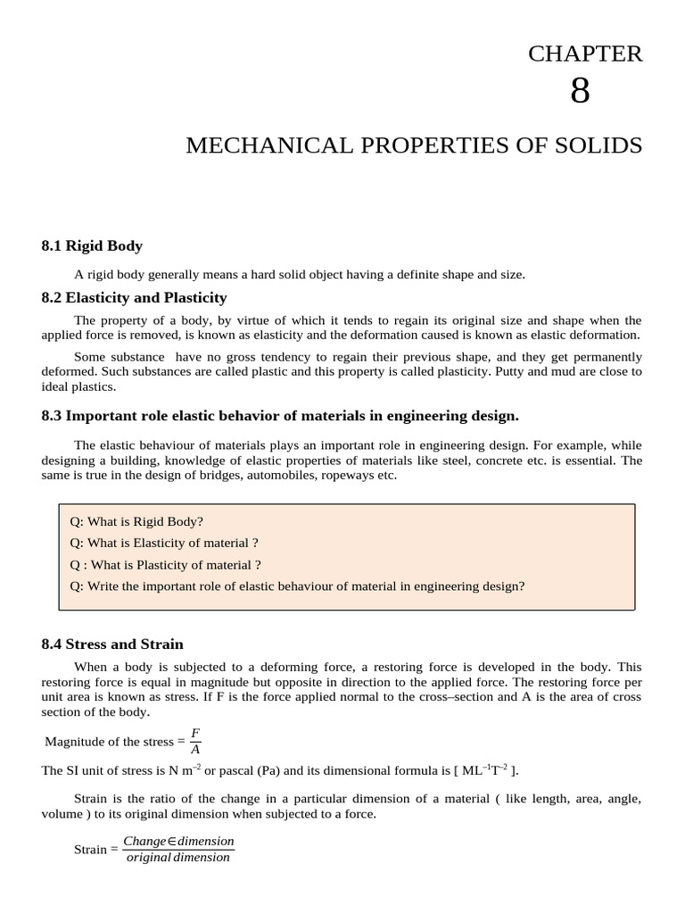 Mechanical Properties of Solids | PDF | Deformation (Engineering) | Stress (Mechanics)
