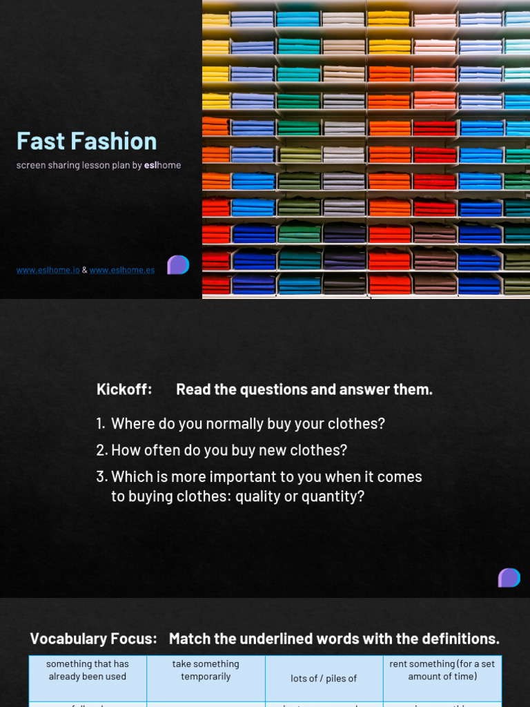 Fast Fashion Lesson Plan for ESL | PDF | Clothing | Textiles