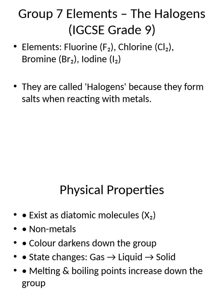 Group 7 Elements IGCSE Grade9 | PDF