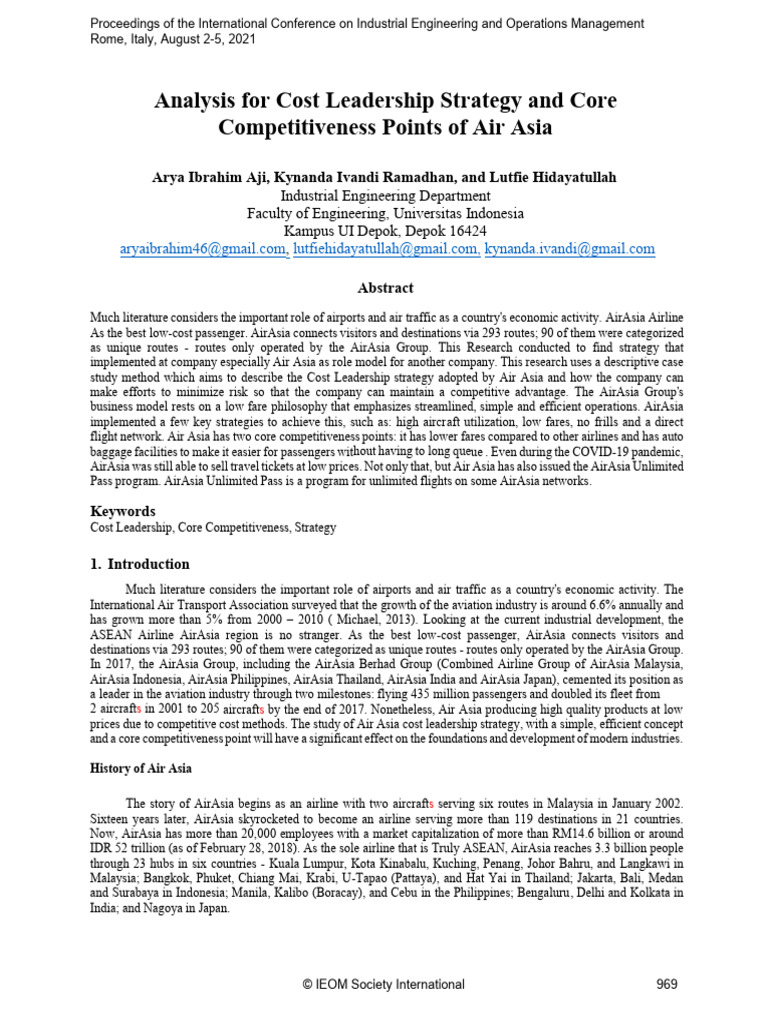 AirAsia's Cost Leadership Strategy Analysis | PDF | Low Cost Carrier