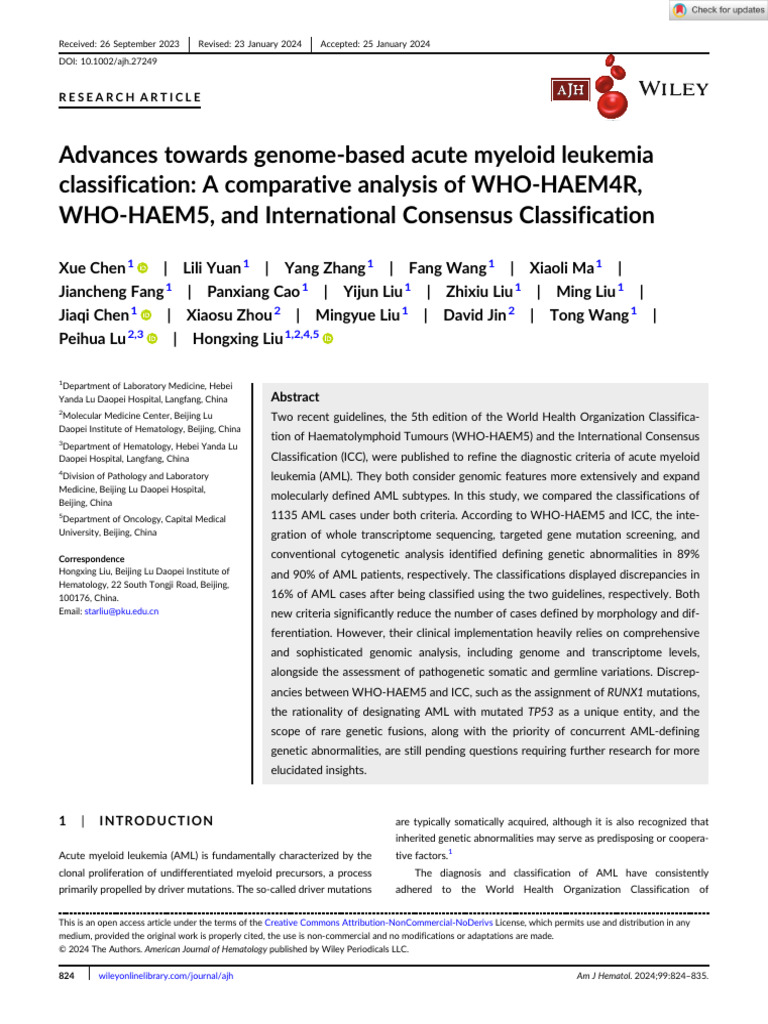 American J Hematol - 2024 - Chen - Advances Towards Genome Based Acute ...