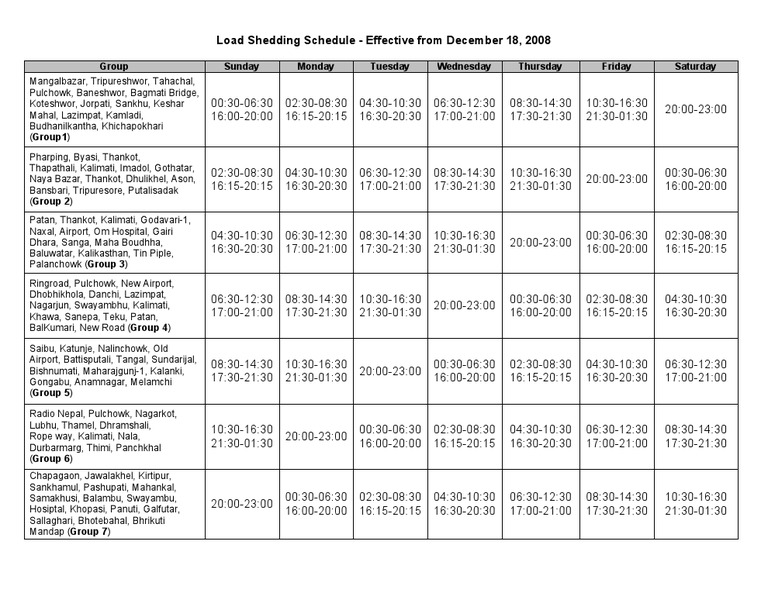 Load Shedding Schedule Wef December 18, 2008 | PDF | Religion ...