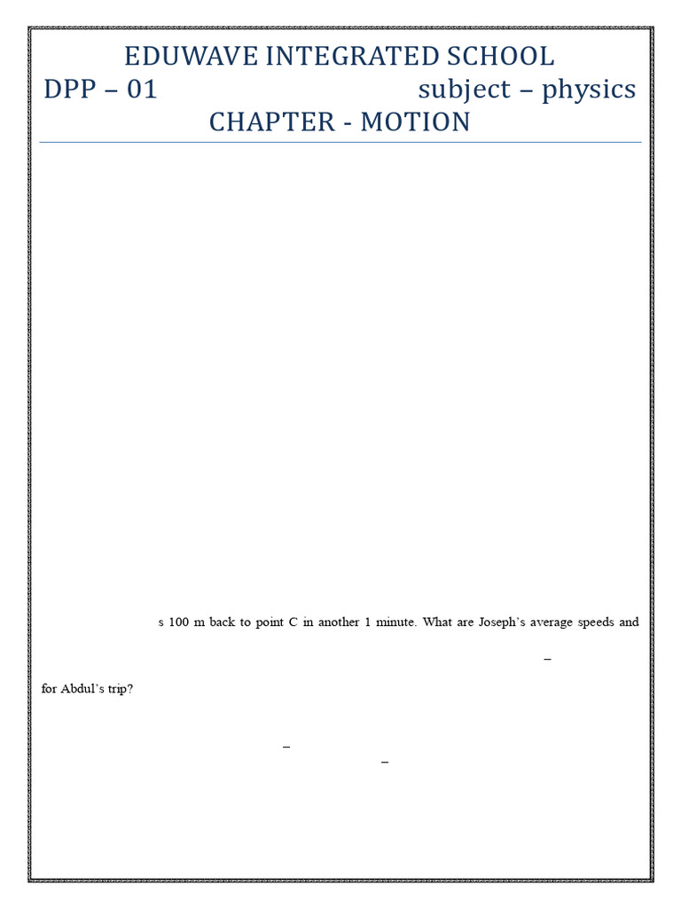 DPP 1 Class 9 Chapter Motion | PDF | Speed | Acceleration