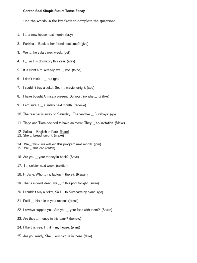 Simple Future Tense Practice Questions | PDF