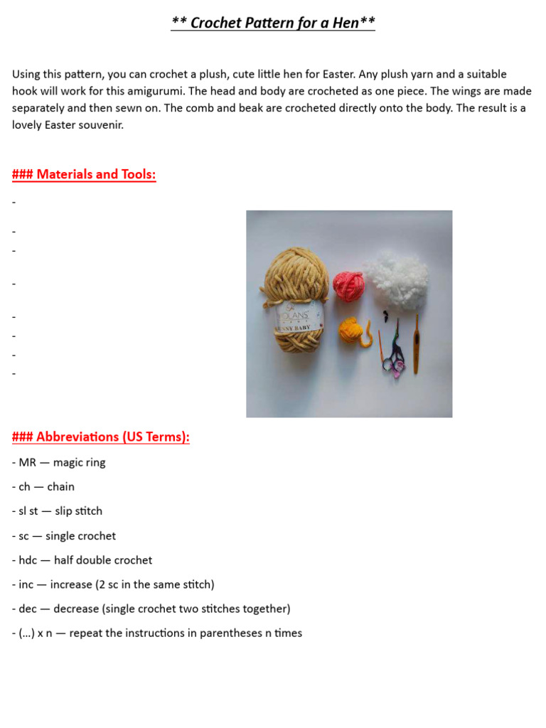 Crochet Easter Hen Amigurumi Pattern | PDF | Crochet | Textile Arts
