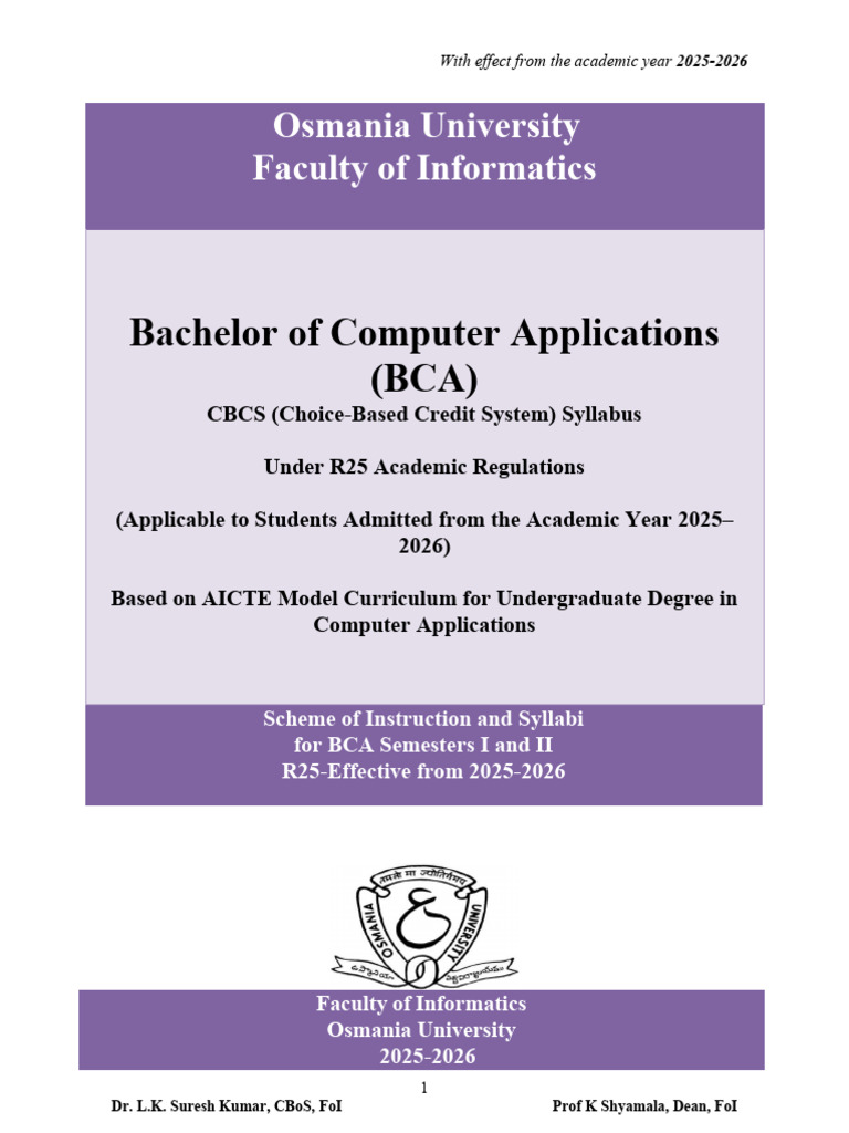 BCA Semester 1 Syllabus 2025-2026 | PDF | Function (Mathematics) | C (Programming Language)