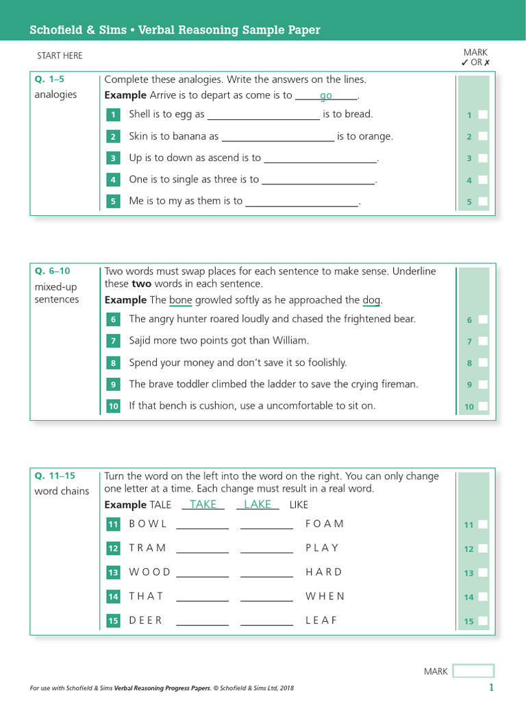 Verbal Reasoning Sample Paper Guide | PDF