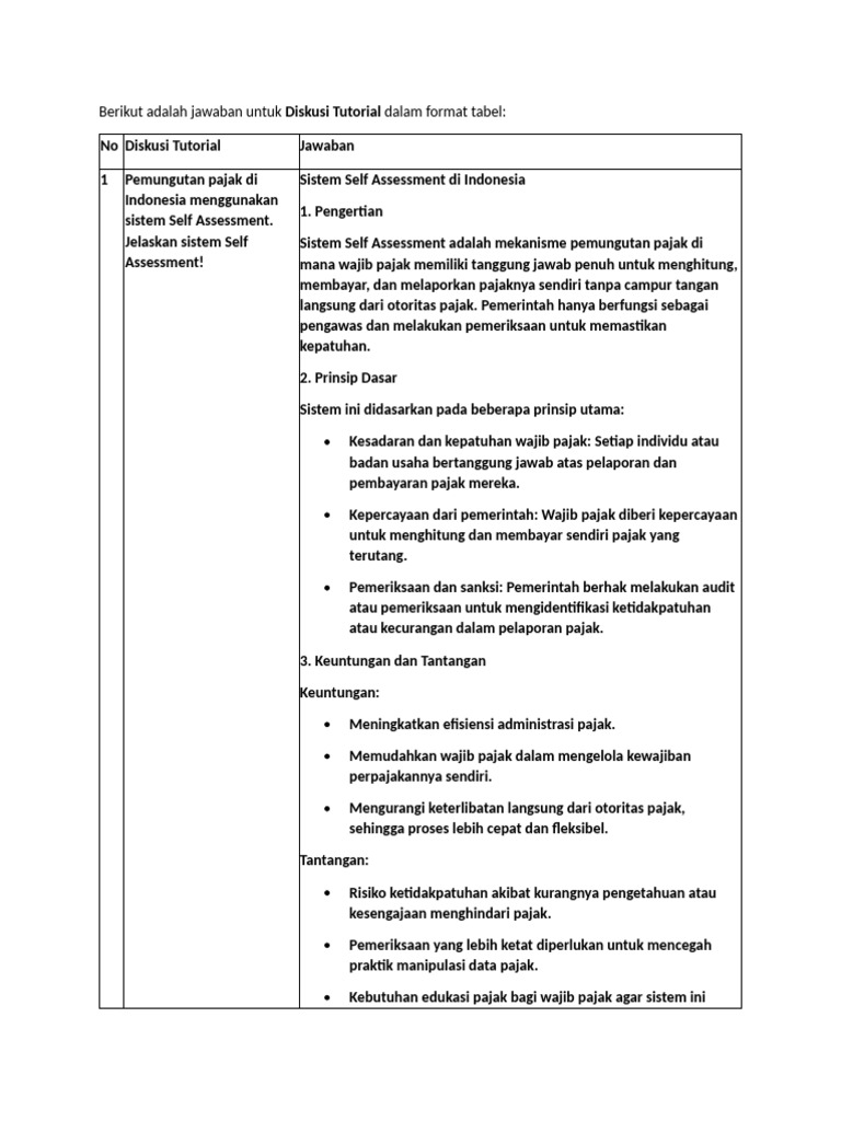Berikut Adalah Jawaban Untuk Diskusi Tutorial Dalam Format Tabel | PDF