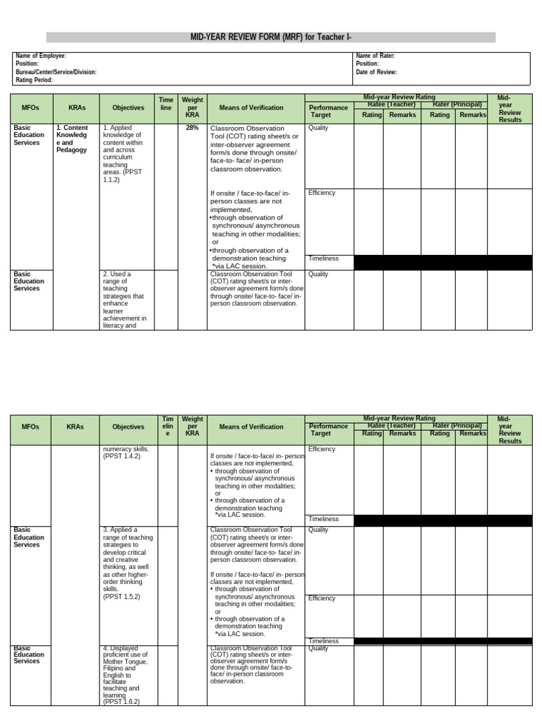 Mid Year Review Form S 240211134830 ffd0d70c | PDF | Teachers | Learning